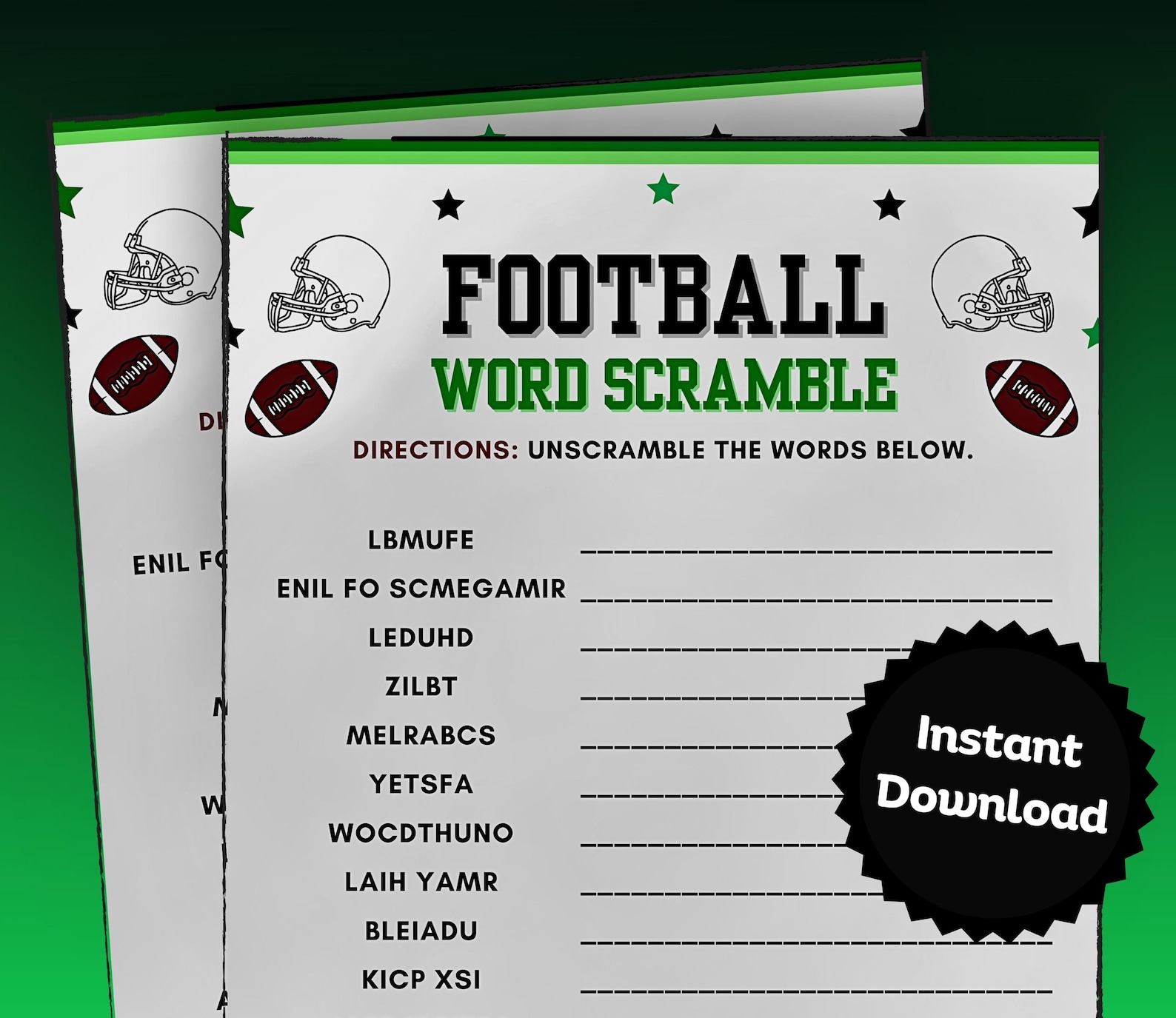 Editable Football Word Scramble, Superbowl Games, Football Party, Game ...