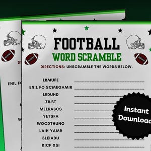 Editable Football Word Scramble, Superbowl Games, Football Party, Game ...