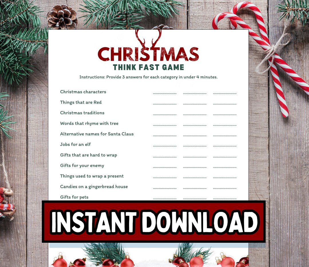 Christmas Printable Game, Think Fast Game, Holiday Party Game, Work ...