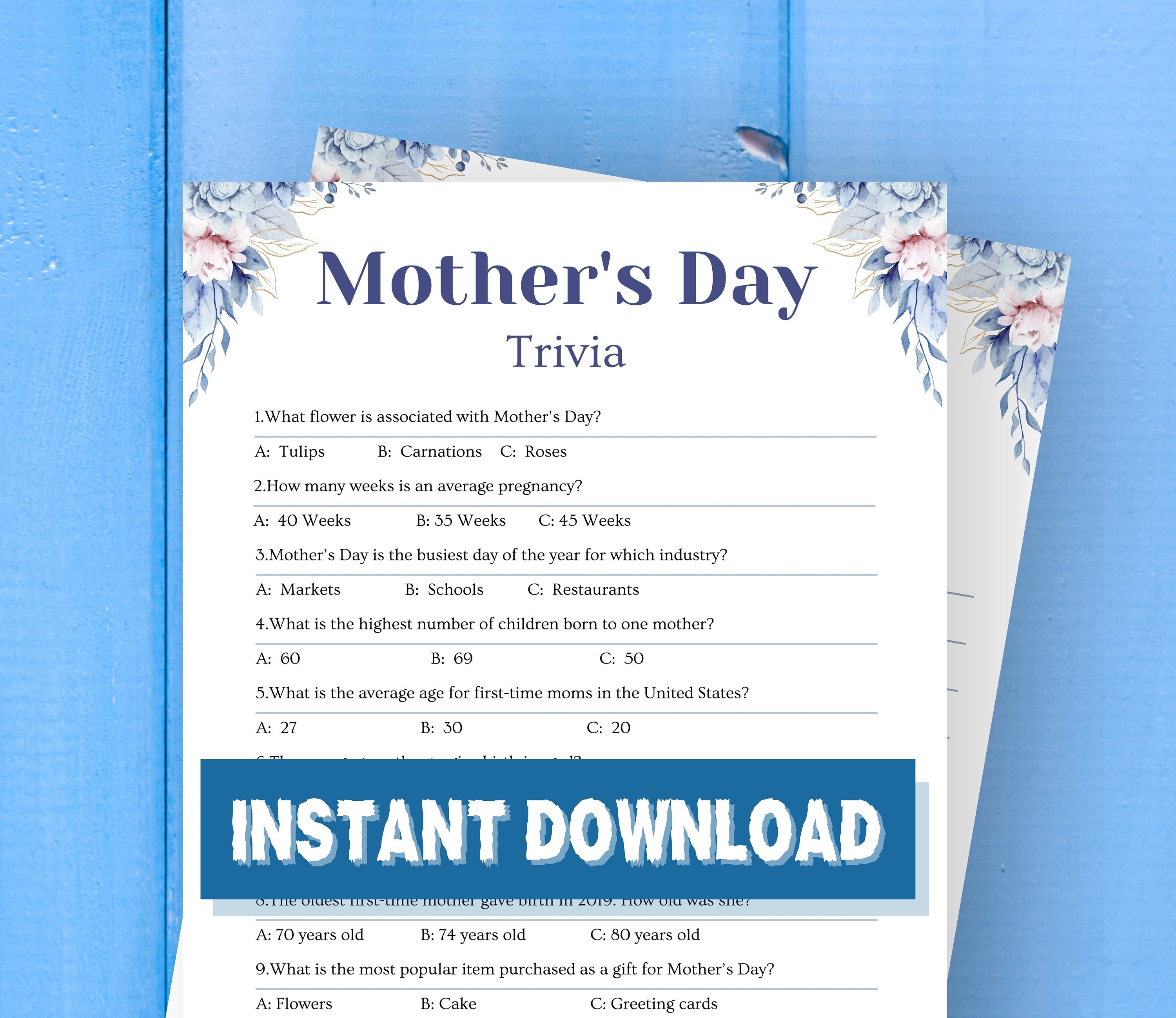 Mothers Day Trivia Printable, Mothers Day Game, Games for Mothers Day ...