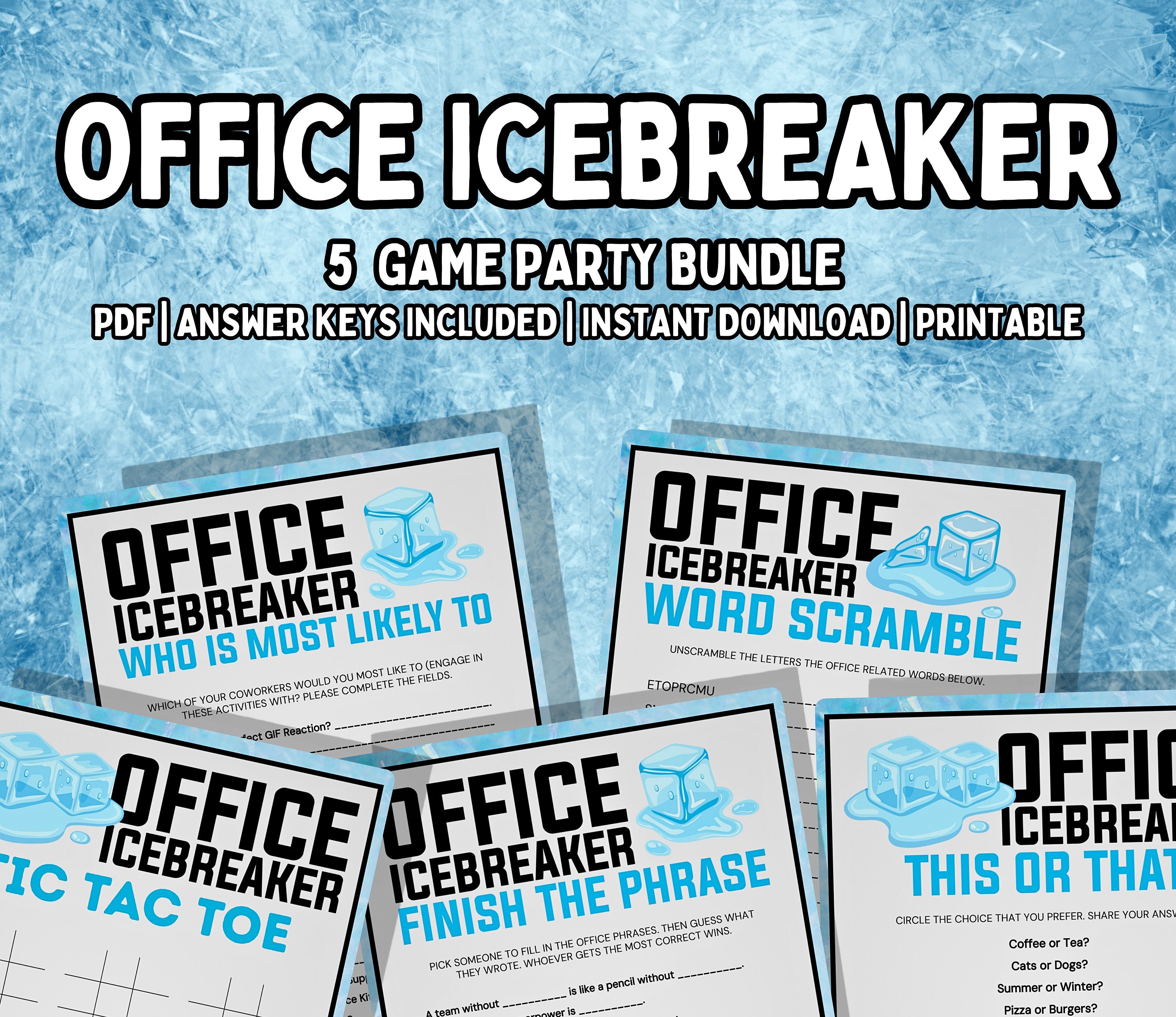Office Icebreaker Game Bundle, Office Party Game, Office Game, Work ...