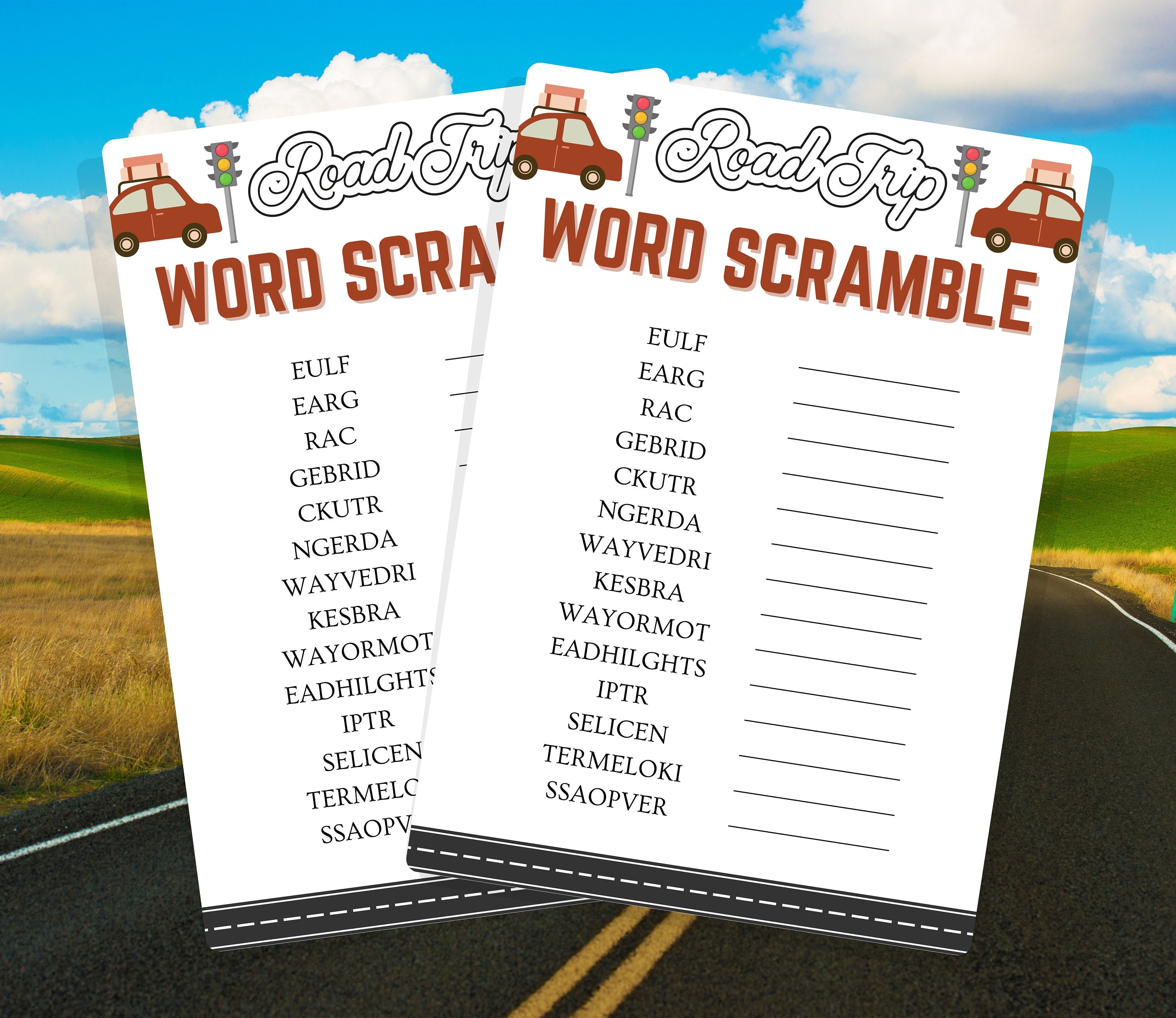 Road Trip Word Scramble Game, Word Scramble, Fun Travel Game, Vacation ...