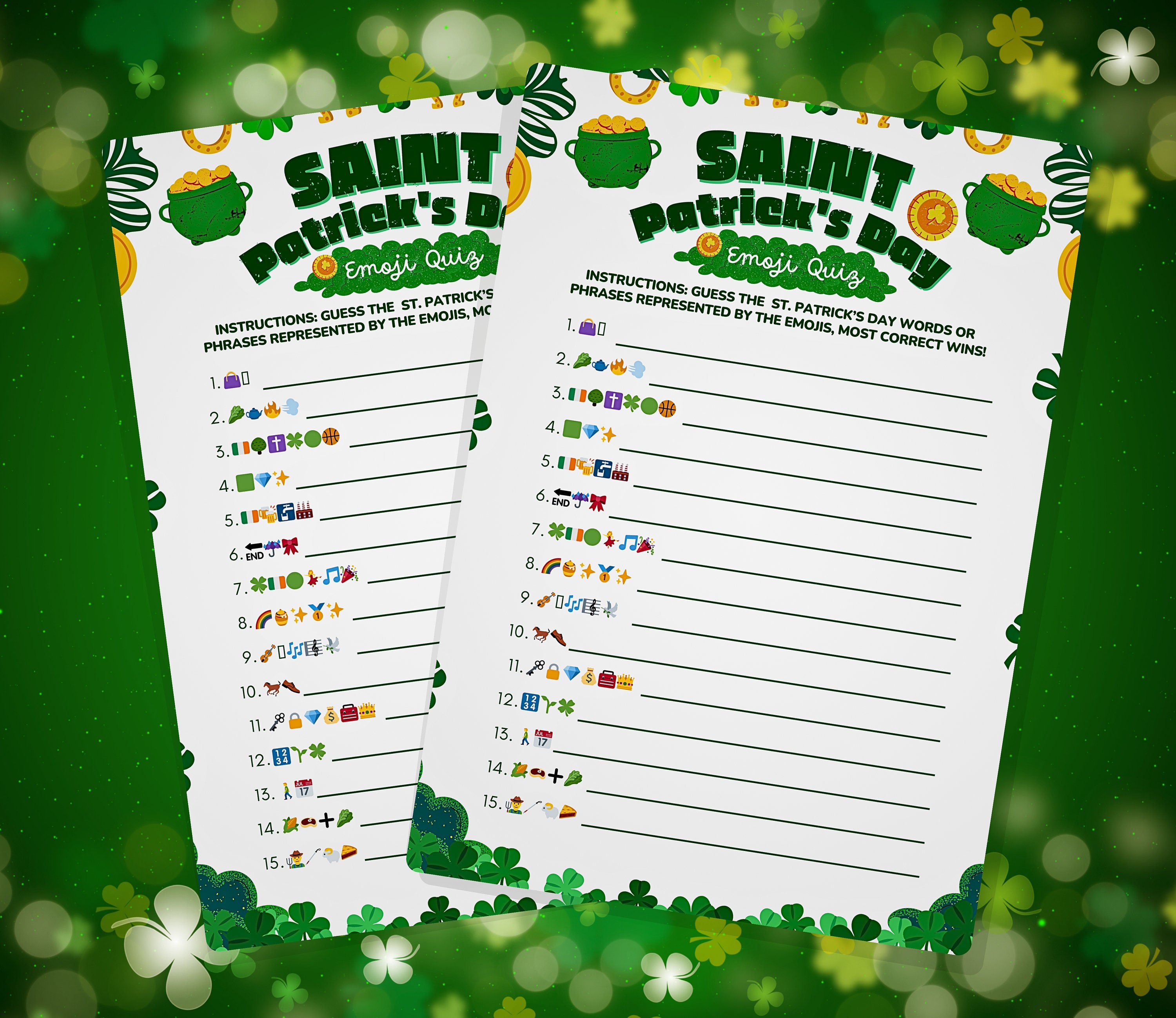 St Patrick's Day Emoji Pictionary Game, St Patrick's Day Game, Fun ...