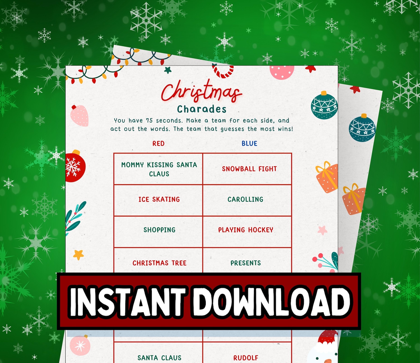 Christmas Charades Game, Charades, Christmas Charades, Printable ...