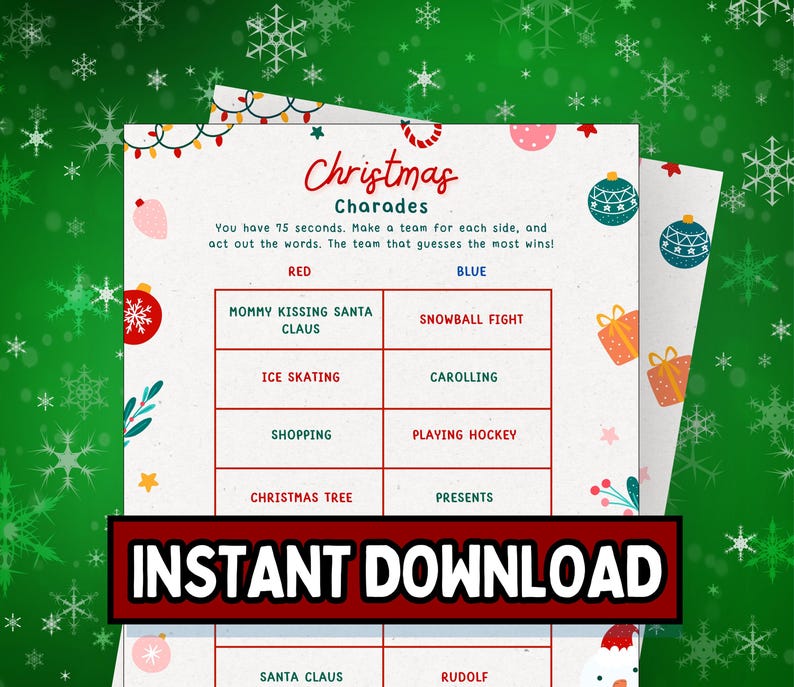 Christmas Charades Game, Charades, Christmas Charades, Printable ...