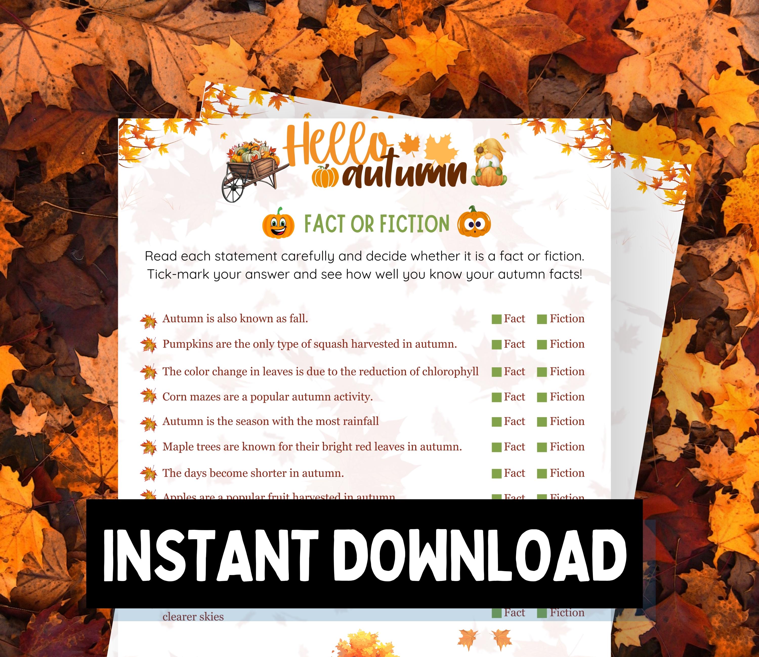 Autumn Fact or Fiction Game, Fall Facts Game, True or False, Fun Autumn ...
