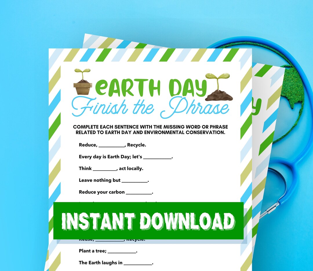 Earth Day Finish the Phrase Game, Single Earth Game, Green Future Games ...