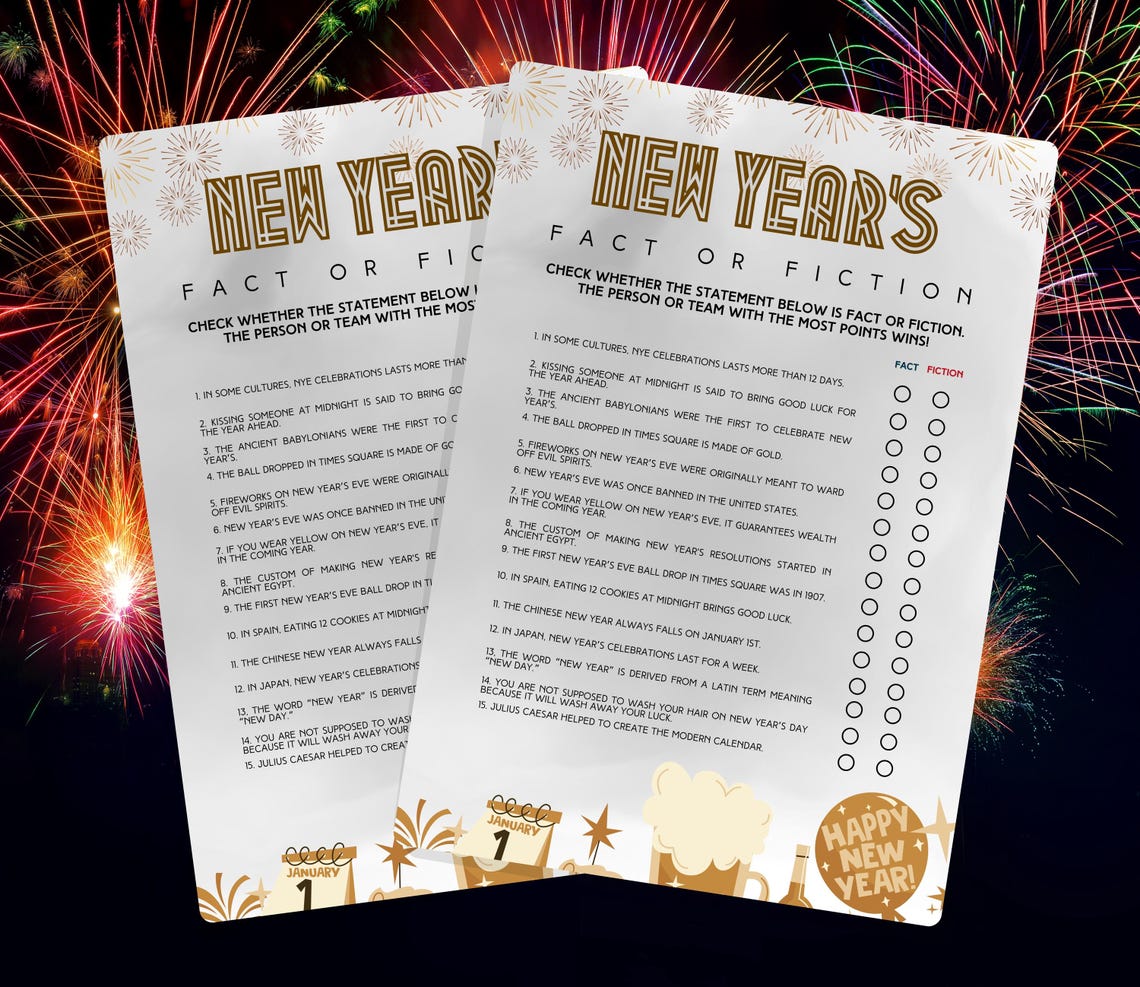 New Years Game, Fact or Fiction, Fun New Years Activity, New Years ...