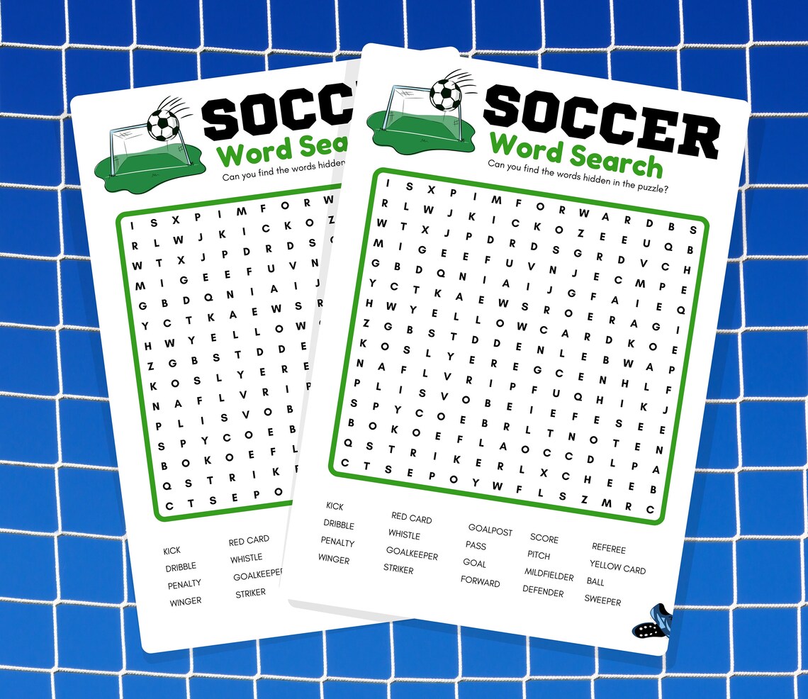 Soccer Word Search Game, Word Search Game, Fun Soccer Activity, Soccer ...