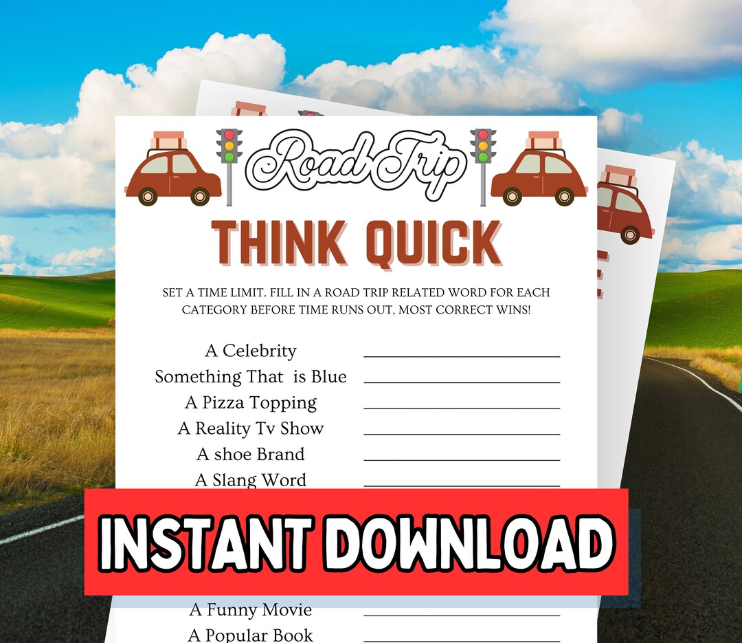 Road Trip Think Quick Game, Think Quick, Fun Road Trip Activity, Travel ...