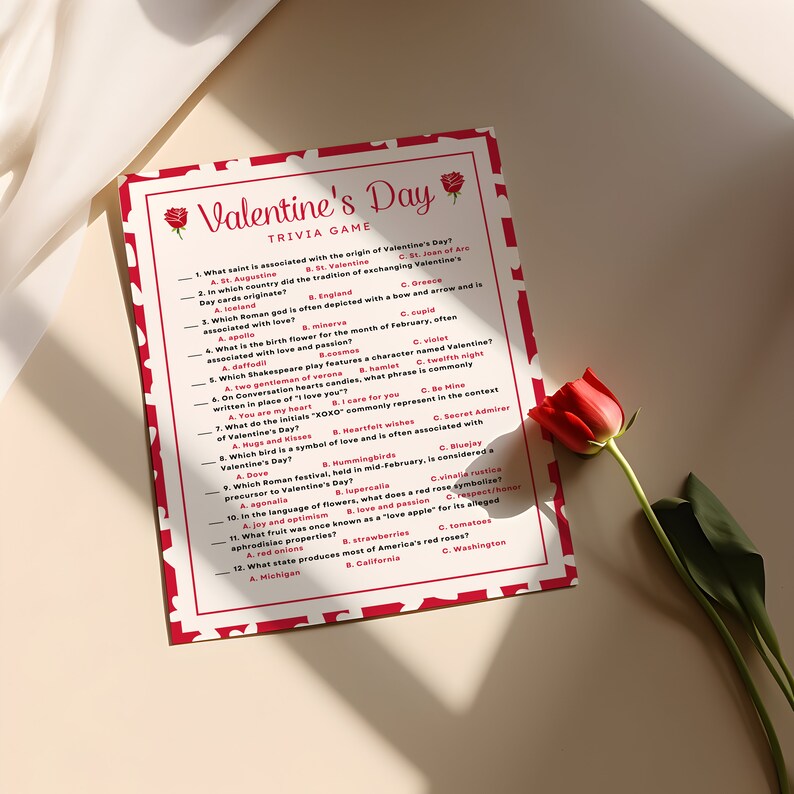 Valentines Day Trivia Game, Valentine Day, Party Games, Adults, Kids ...