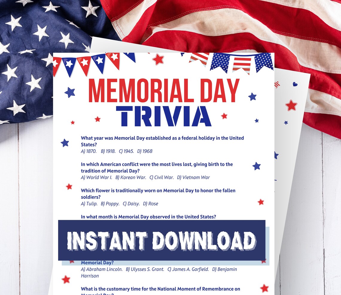 Memorial Day Trivia Game Printable - Etsy