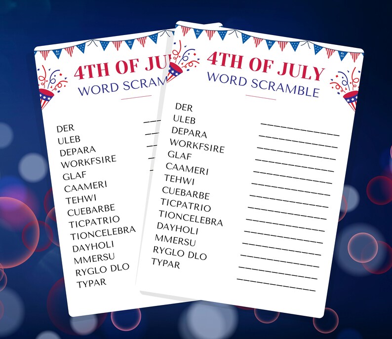 Fourth of July Word Scramble Game, Word Scramble, USA Game ...