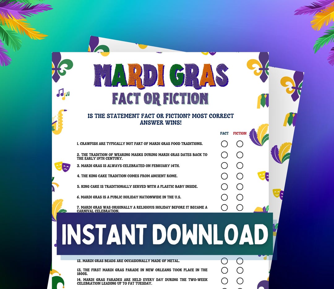 Mardi Gras Fact or Fiction Game, Mardi Gras Party Game, Fat Tuesday ...