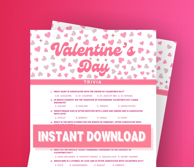 Valentines Trivia Game, Valentines Day Games, Valentines Day Printable ...