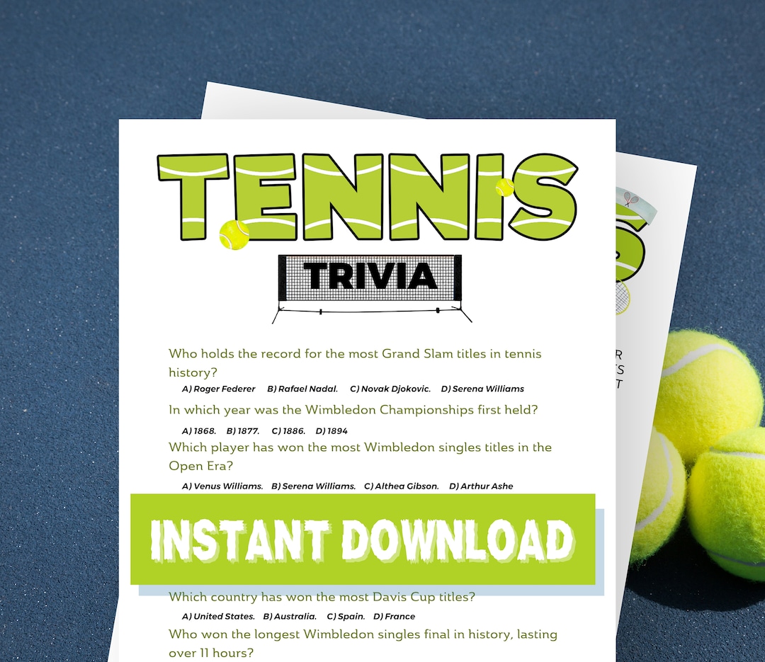 Tennis Trivia Game, Tennis Trivia Printable, Team Building, Tennis Printables, Icebreaker, for ...
