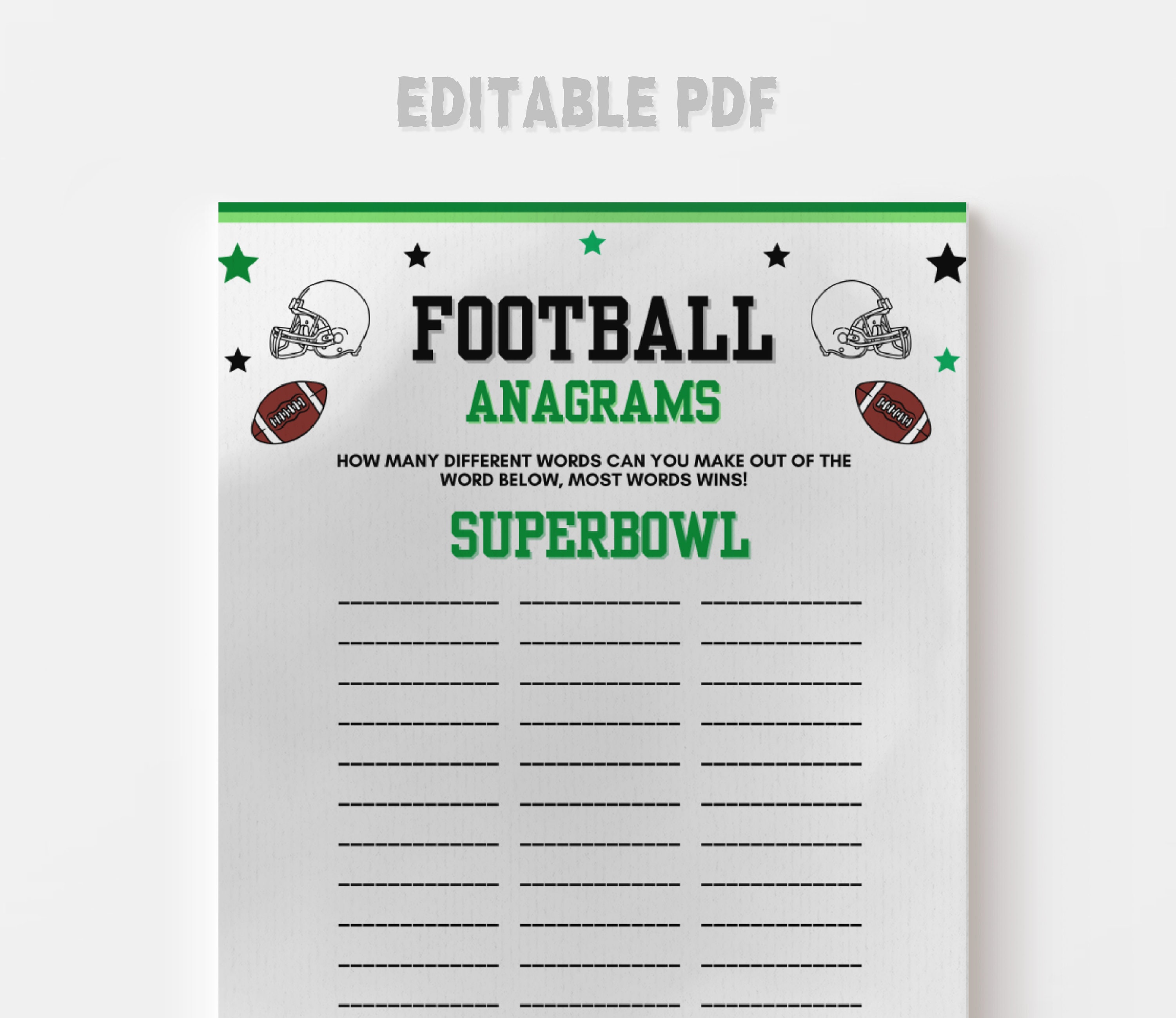 Editable Football Anagrams Game, Super Bowl Games, Football Party ...
