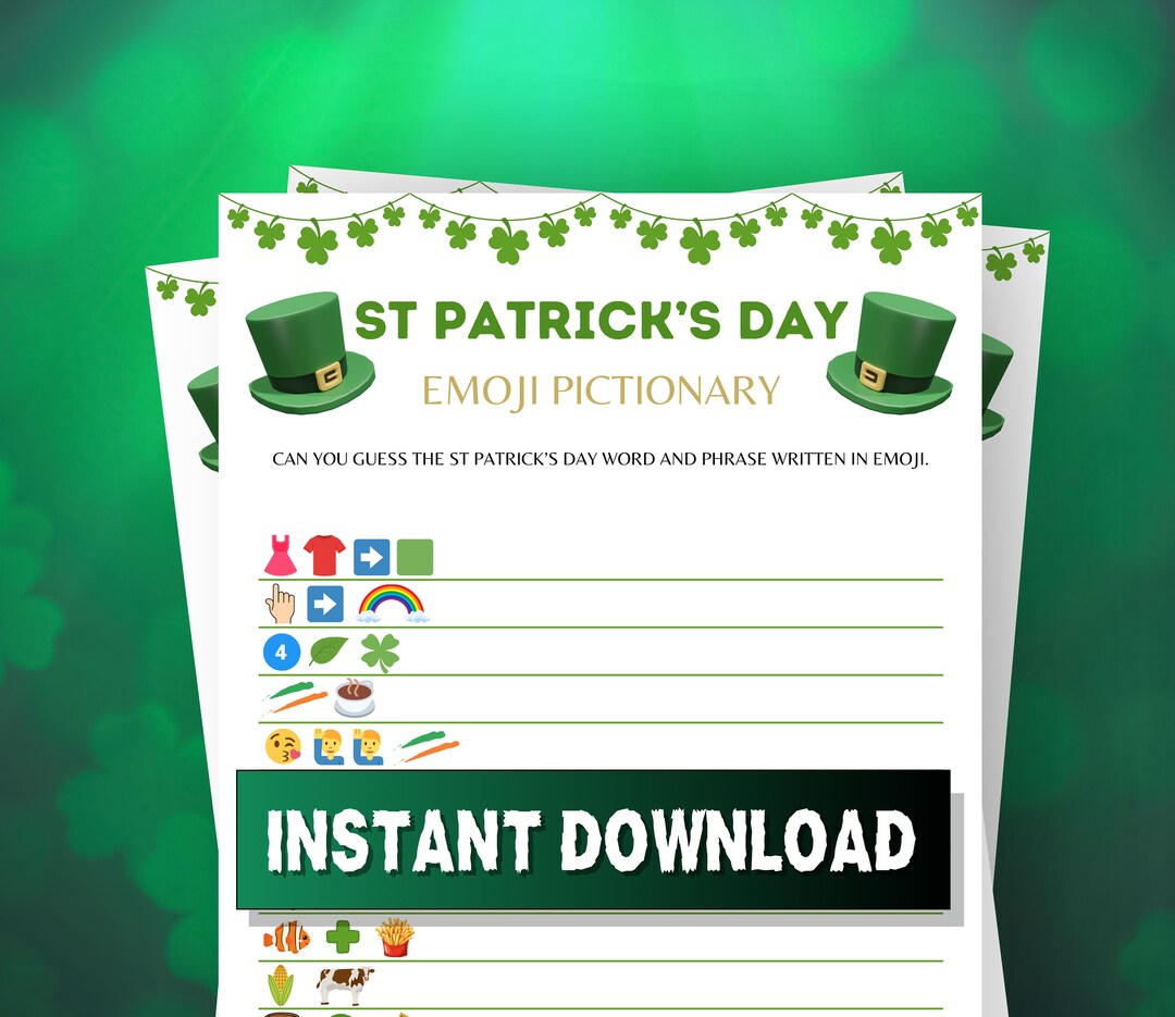 St Patricks Day Emoji Pictionary Game, St Pattys Day Emoji Quiz, St ...