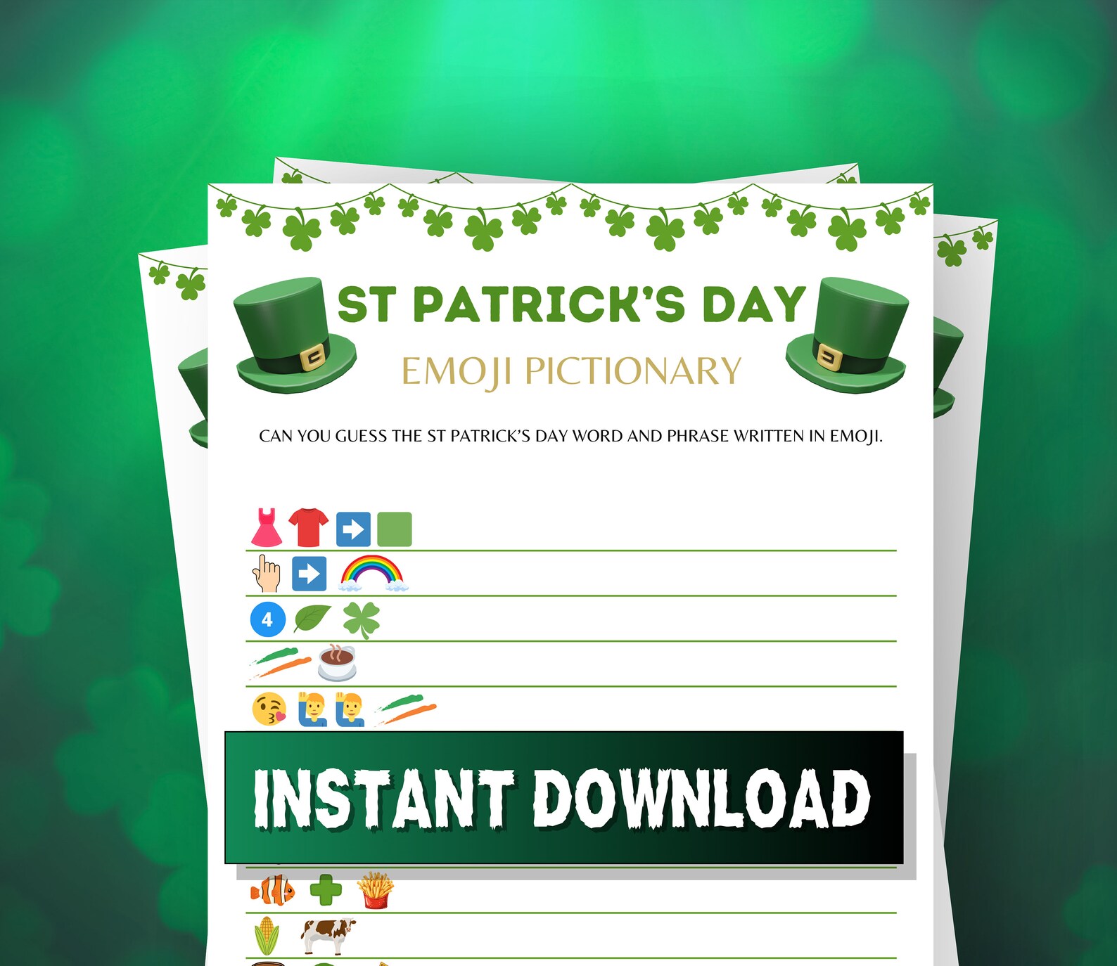 St Patricks Day Emoji Pictionary Game, St Pattys Day Emoji Quiz, St ...