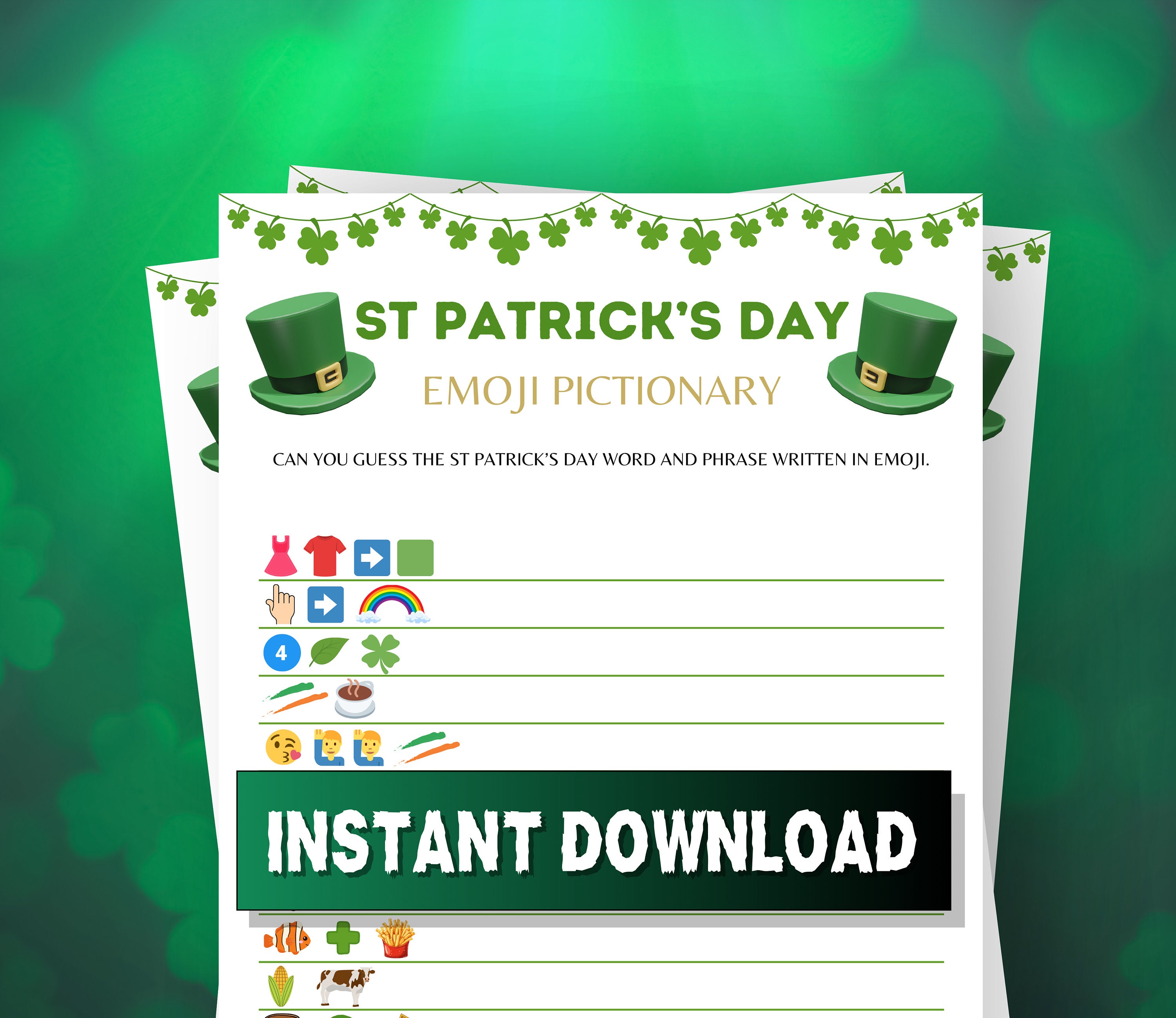 St Patricks Day Emoji Pictionary Game, St Pattys Day Emoji Quiz, St ...