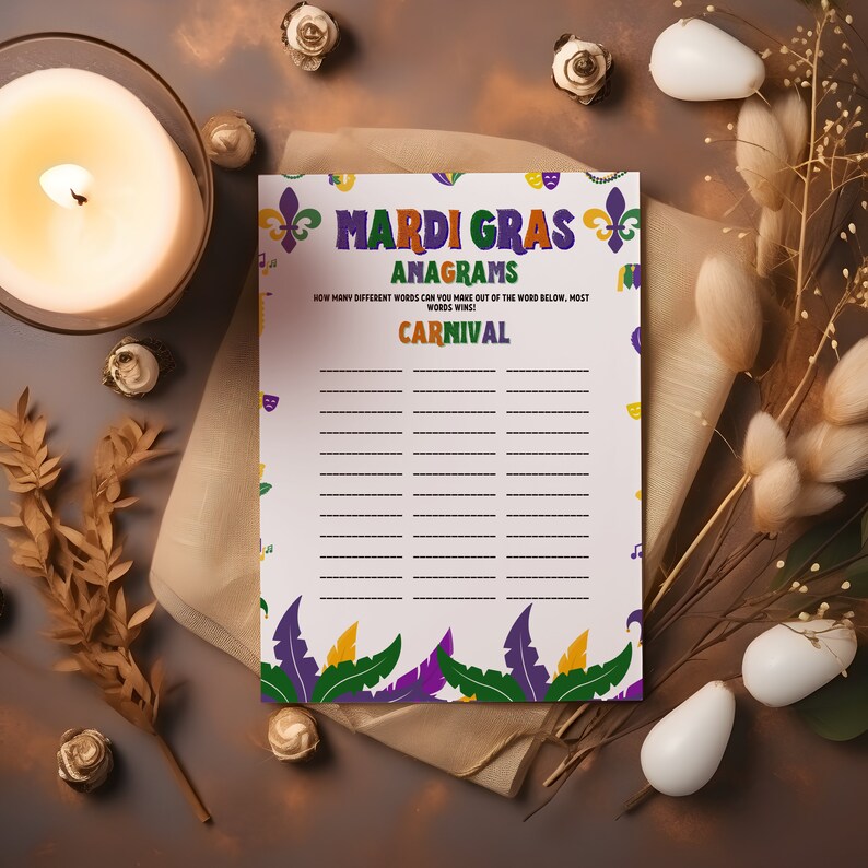 Mardi Gras Anagrams Game, Word Puzzle Game, Carnival Games, Fun Games ...