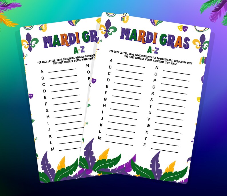 Mardi Gras A to Z Game, Word Games, Mardi Gras Activity, Fun Game for ...