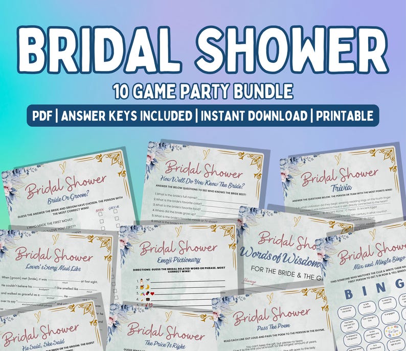 Bridal Shower Game Bundle, Bridal Shower, Modern Wedding Games ...