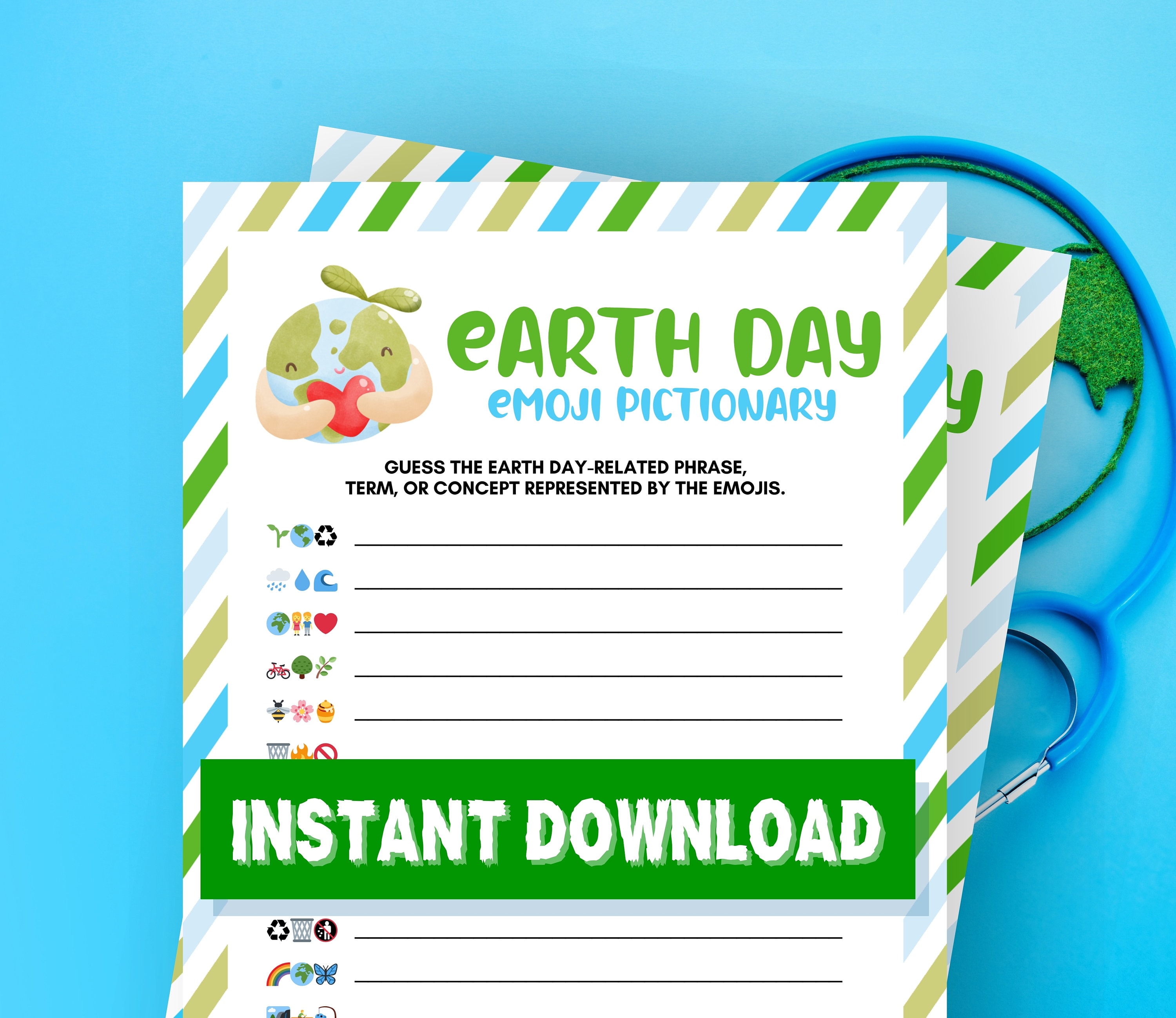 Earth Day Emoji Pictionary, Earth Emoji Quiz, Save the Ocean, Green ...