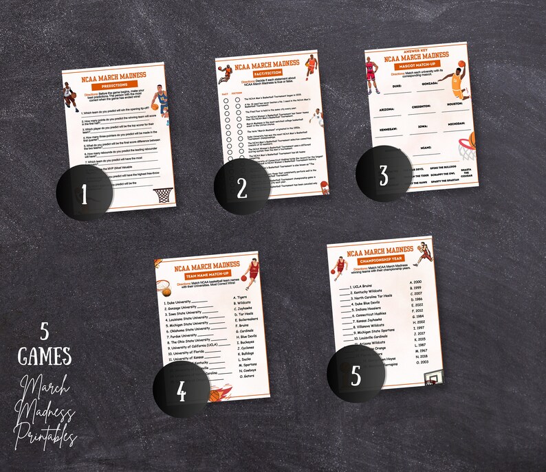 March Madness 5 Game Bundle, Basketball Printables, NCAA, March Madness ...