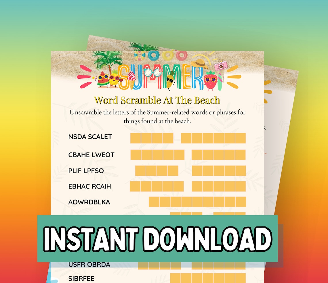 Summer Beach Scramble, Word Scramble at the Beach, Kids Summer Game ...