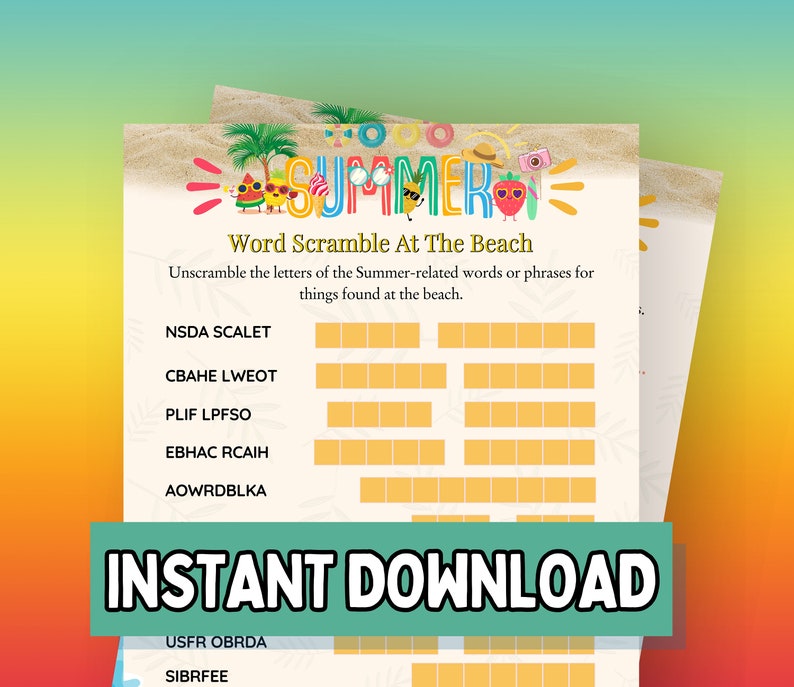 Summer Beach Scramble, Word Scramble at the Beach, Kids Summer Game ...