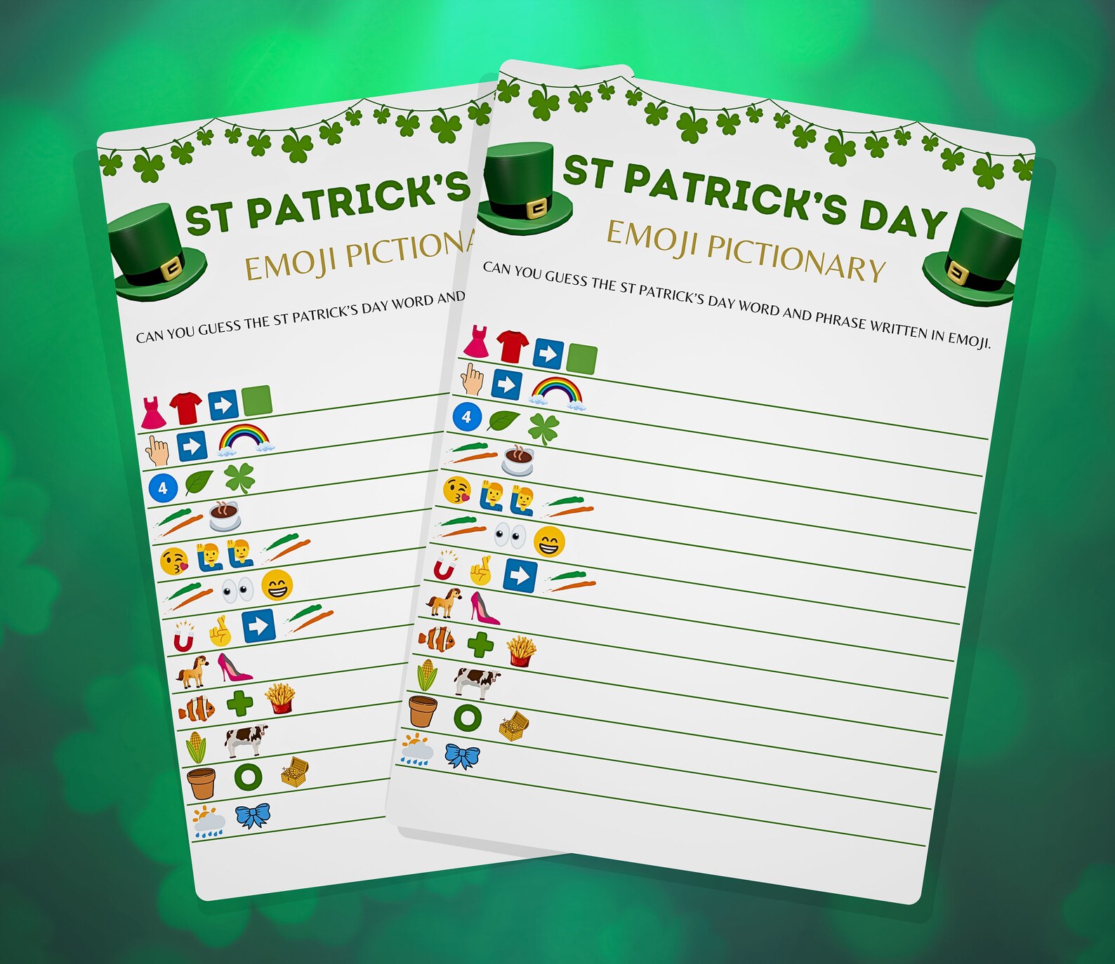 St Patricks Day Emoji Pictionary Game, St Pattys Day Emoji Quiz, St ...
