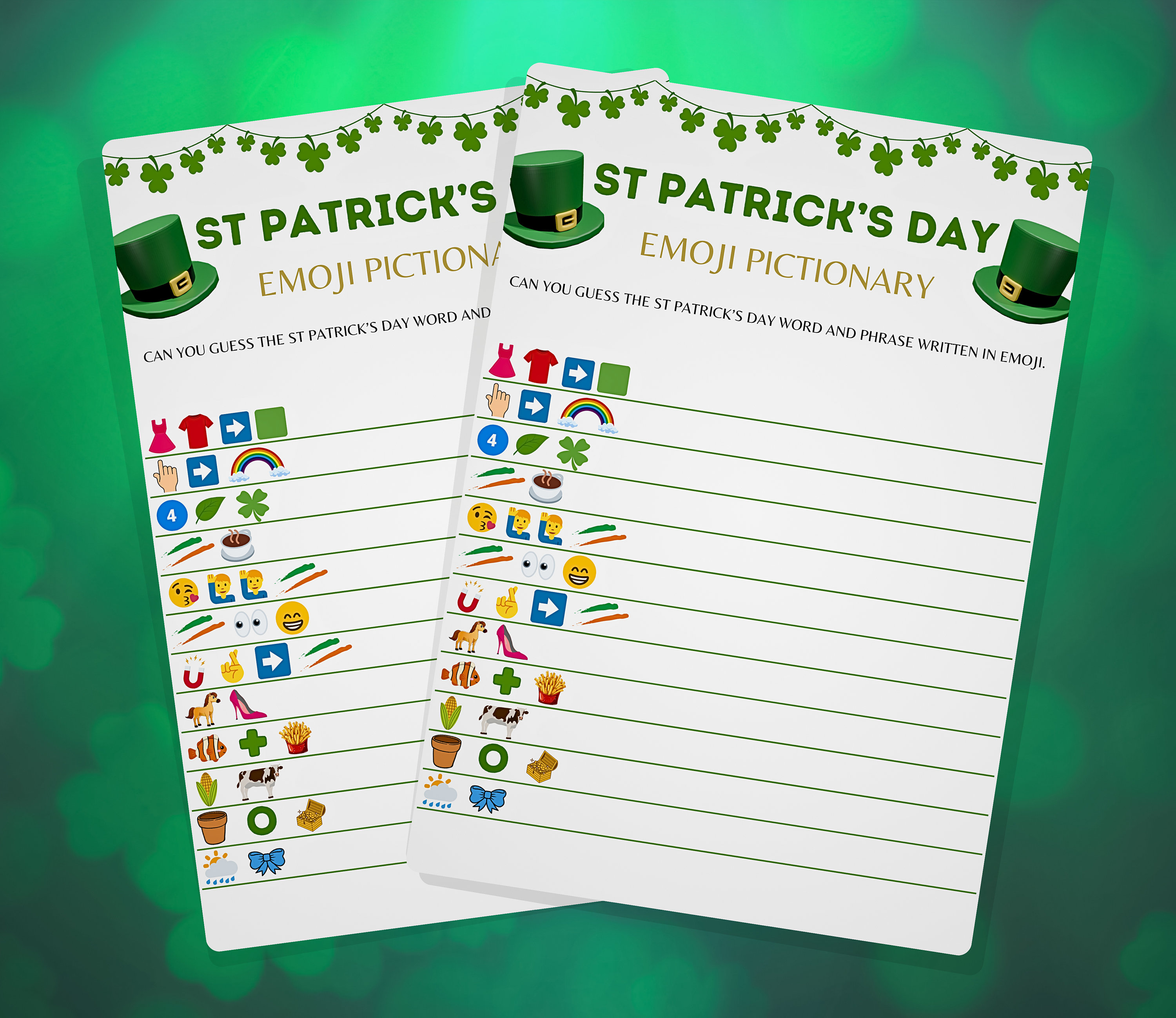 St Patricks Day Emoji Pictionary Game, St Pattys Day Emoji Quiz, St ...