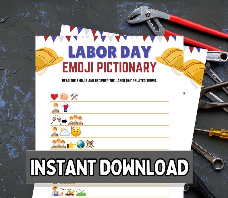 Labor Day Emoji Pictionary Game, Emoji Quiz, Career Game, Work Party ...
