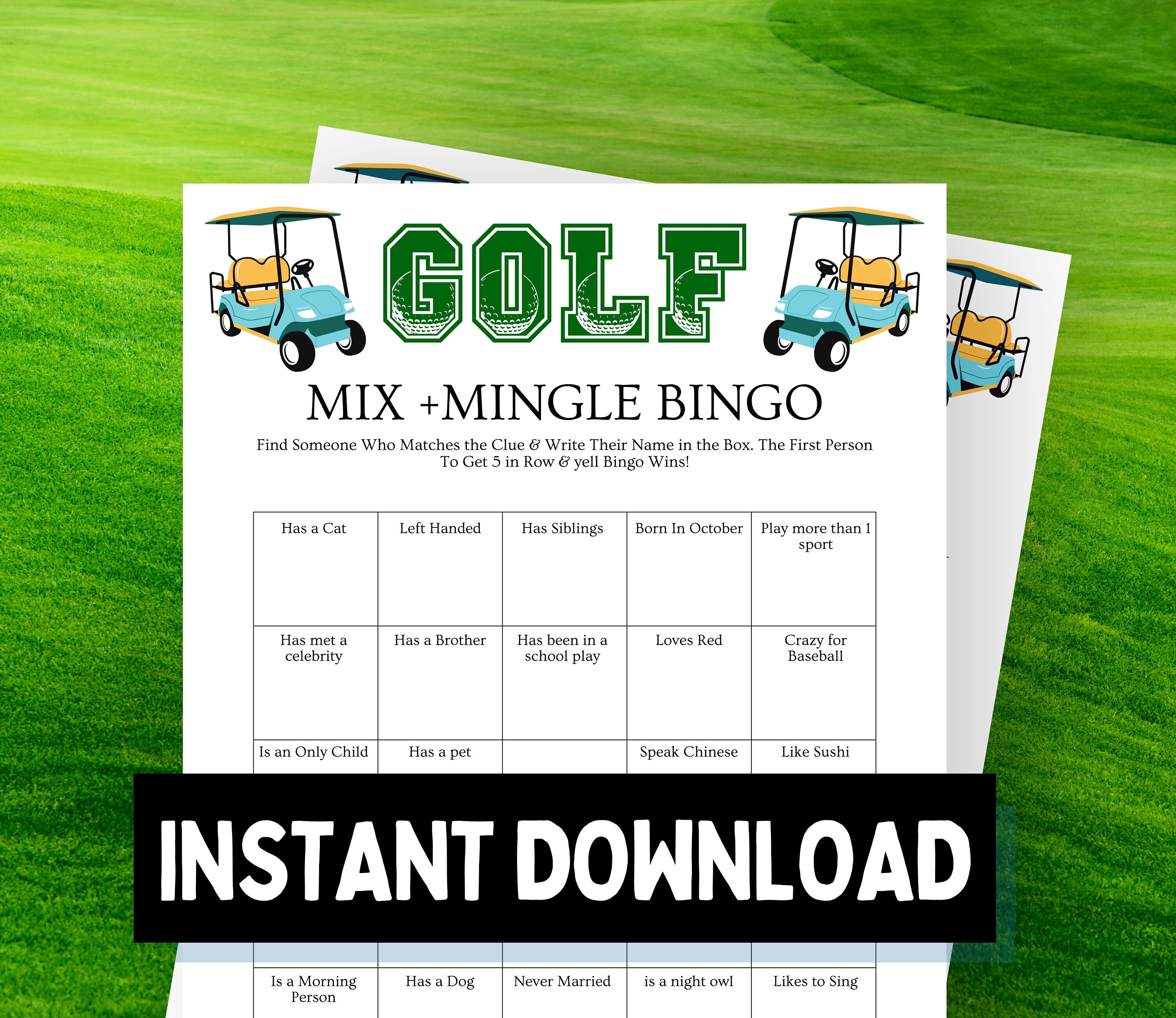 Golf Mix and Mingle Bingo Game, Guest Bingo Game, Icebreaker Activity ...
