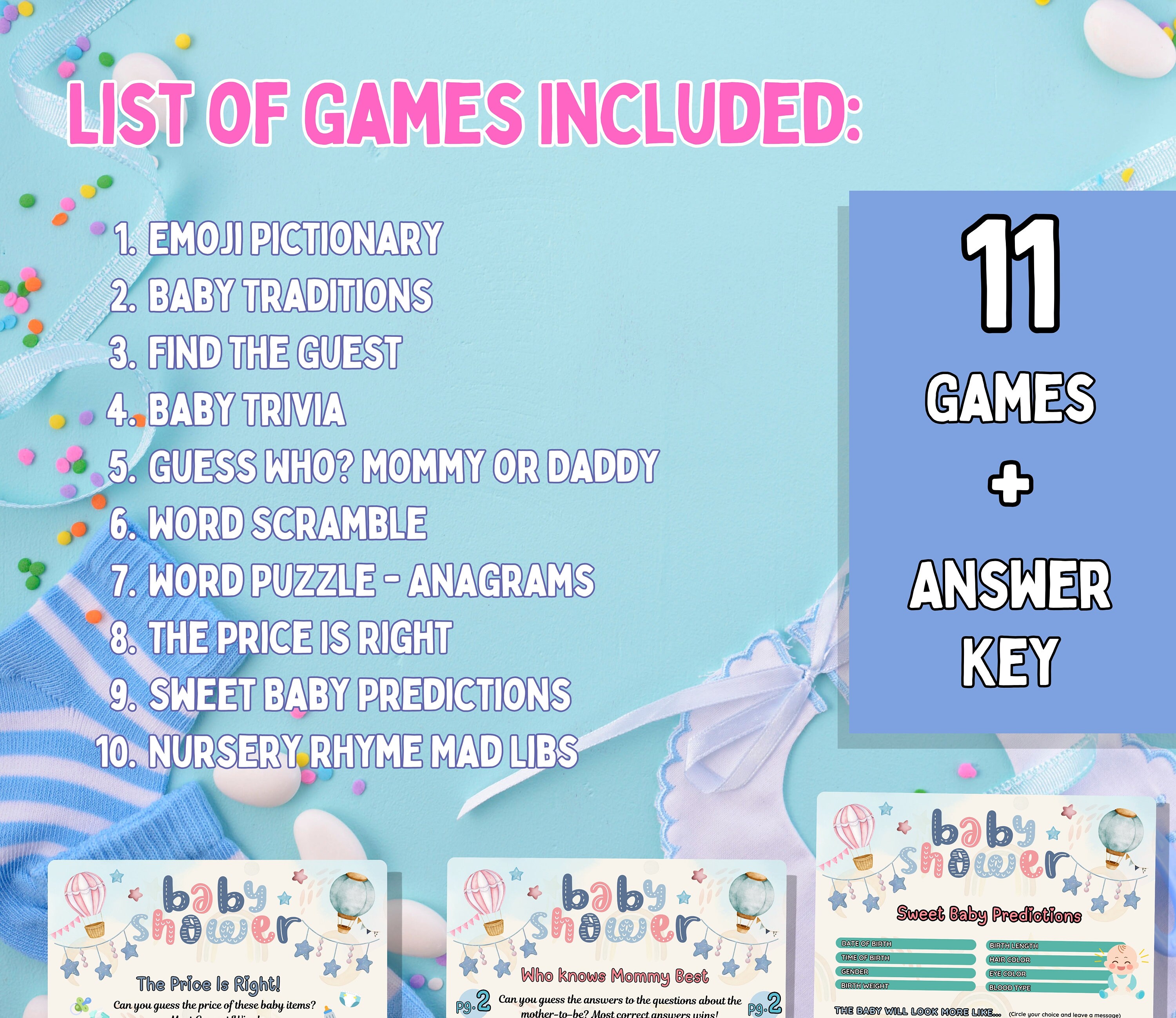 Baby Shower Game Bundle, Baby Shower Games, Fun Shower Activities, Cute ...