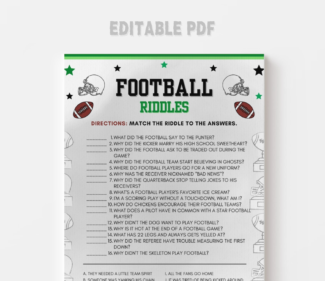 Editable Football Riddles Game, Superbowl Games, Football Party, Game ...