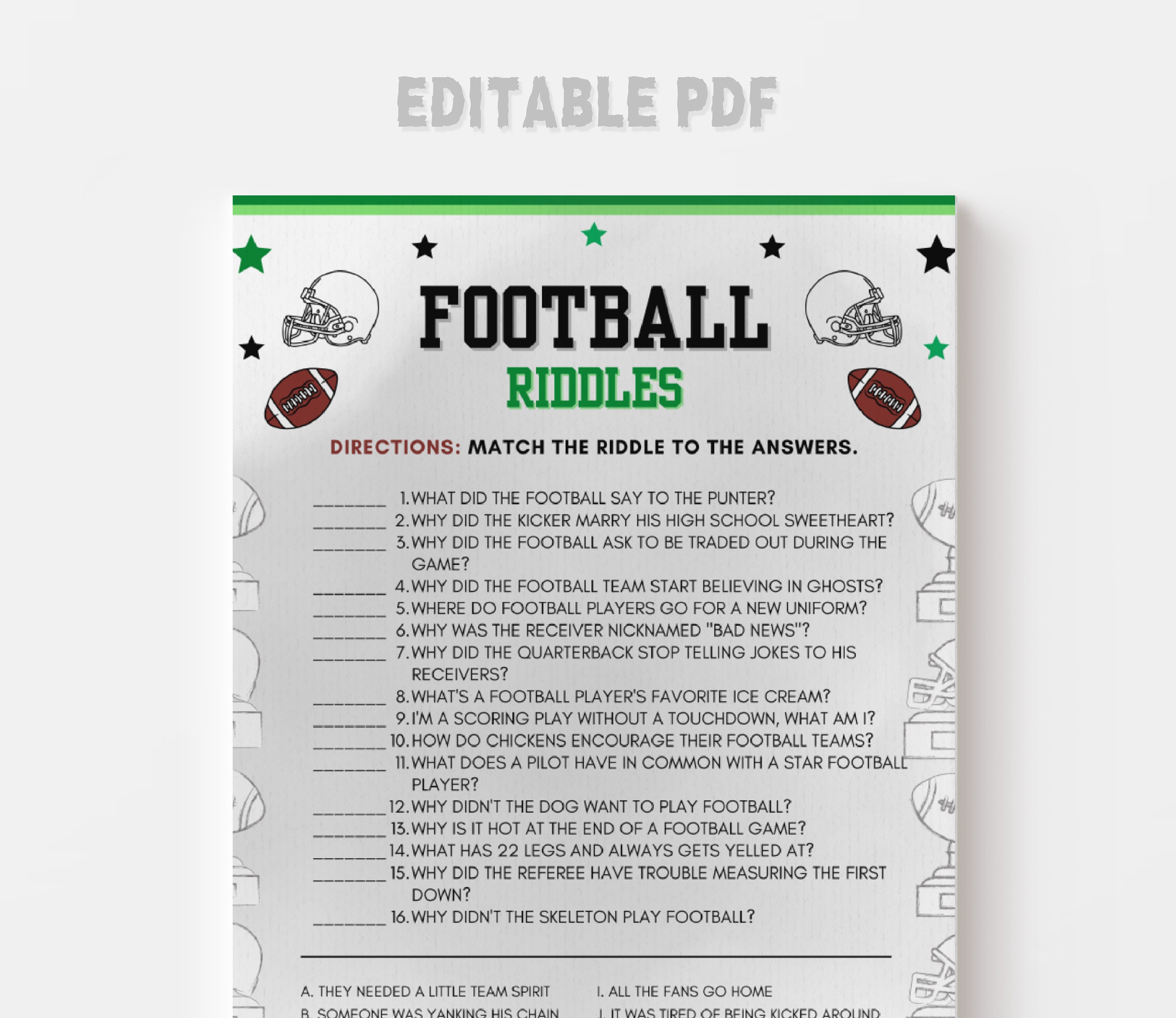 Editable Football Riddles Game, Superbowl Games, Football Party, Game ...