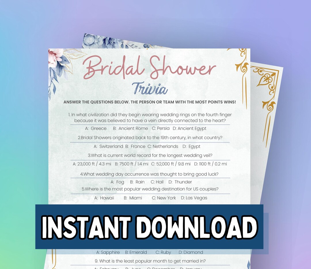 Bridal Shower Trivia Game, Bridal Game, Wedding Quiz, Wedding Games ...