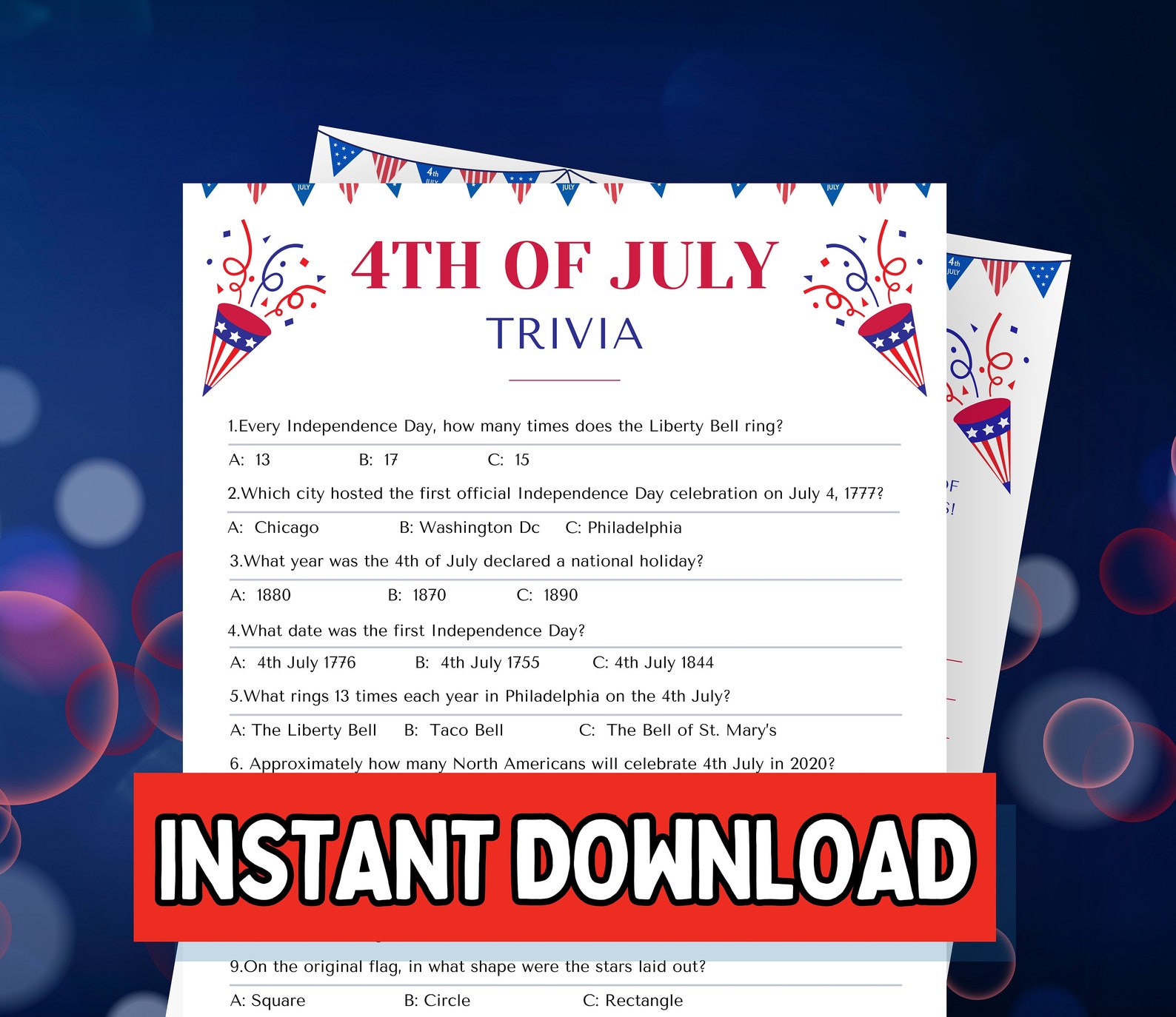 Fourth of July Trivia Game, Trivia, American Games, USA Party Game ...