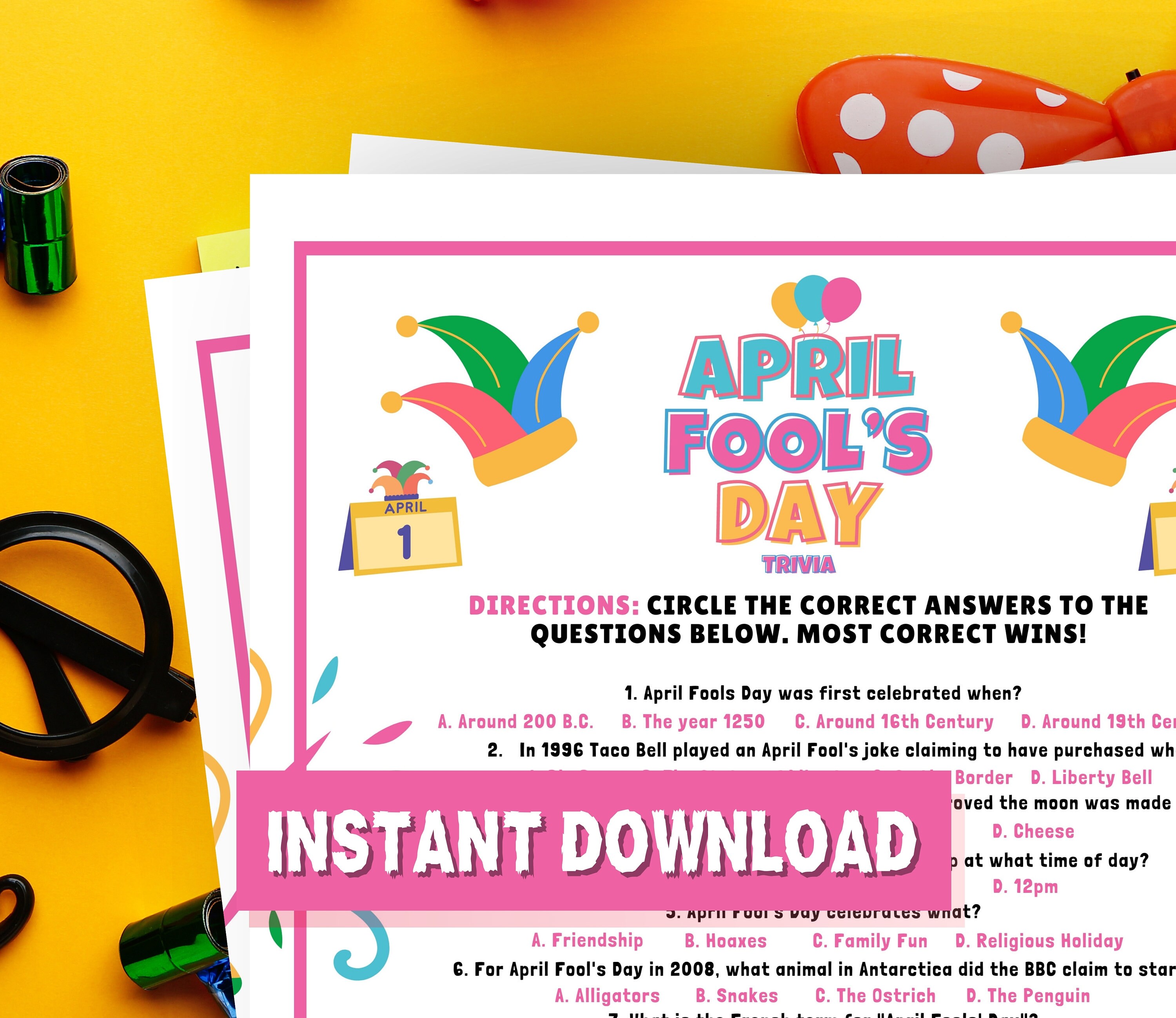 April Fools Trivia Game, April Fools Day Printable, April Game, Party ...