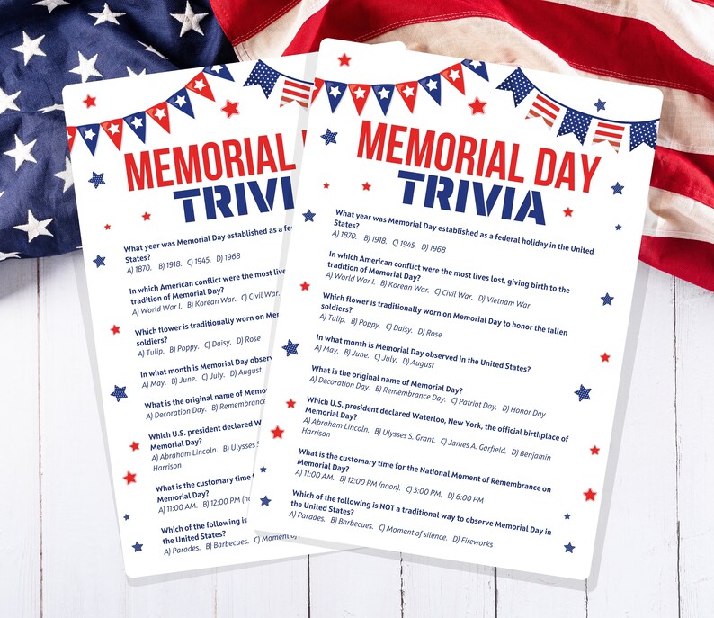 Memorial Day Trivia Game Printable - Etsy