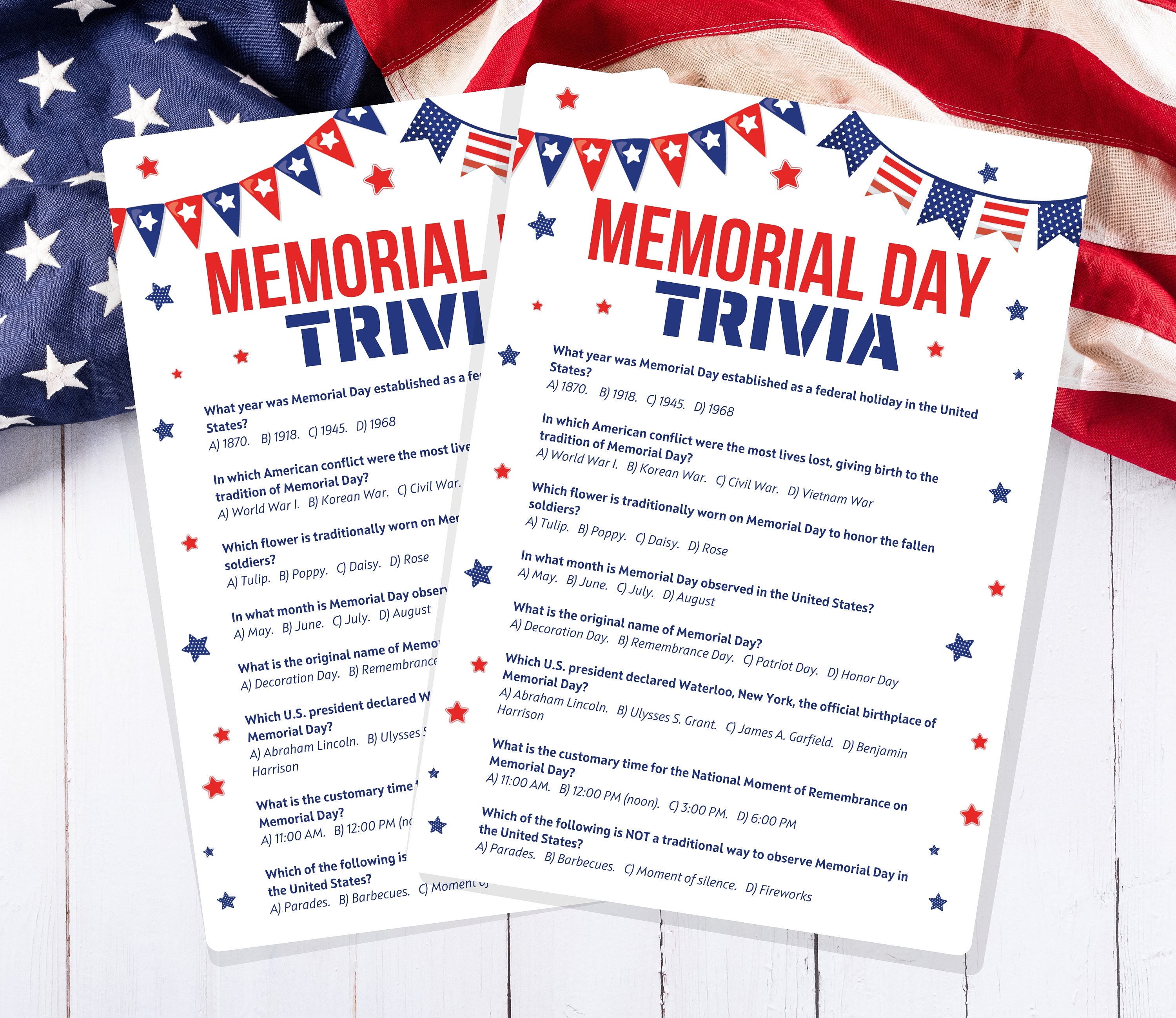 Memorial Day Trivia Game Printable - Etsy
