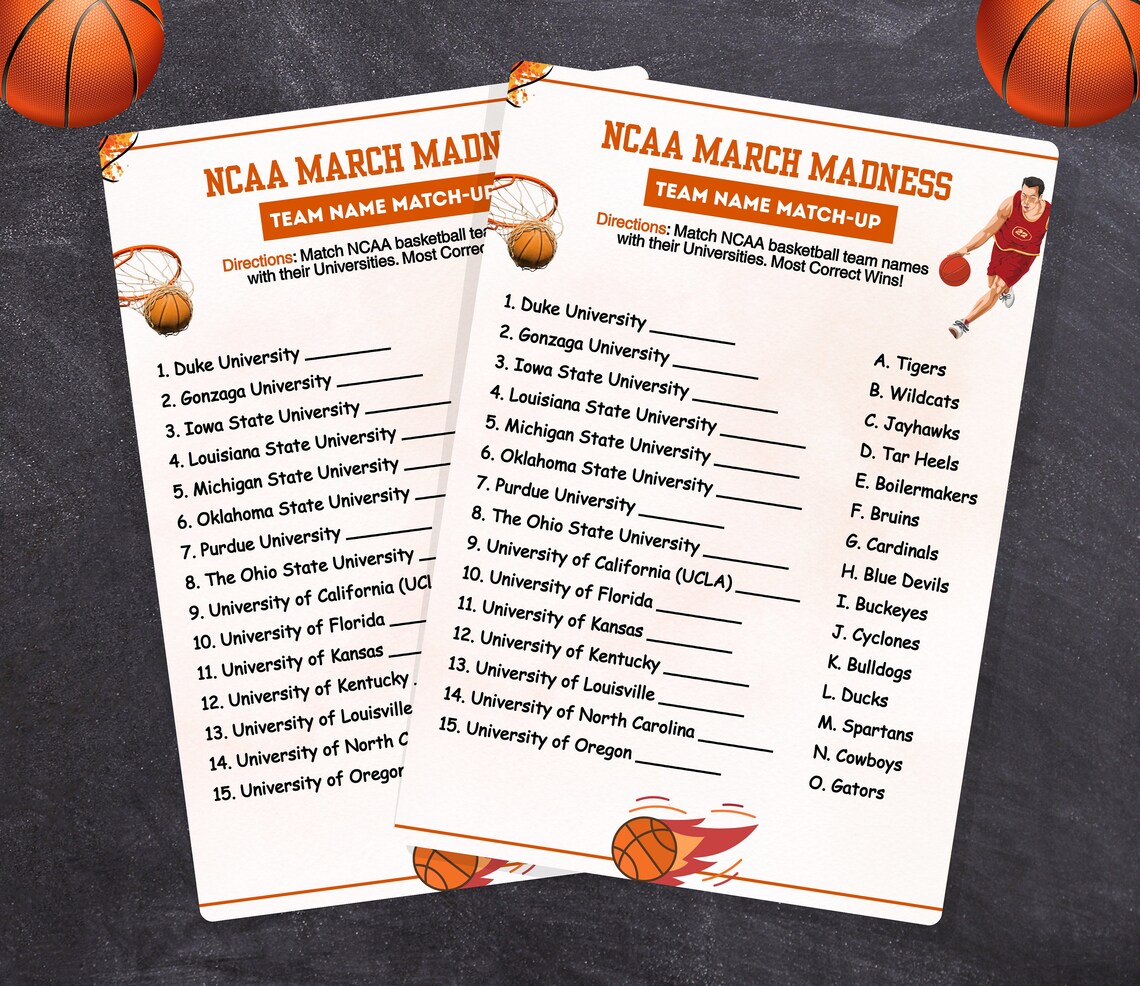 March Madness Team Name Match Up, NCAA Team Game, NCAA Games, March ...