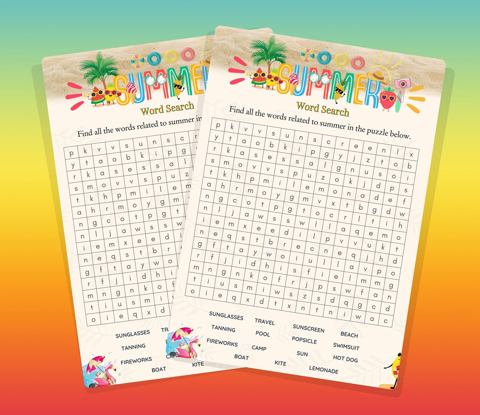 Summer Word Search Game, Word Search, Kids Summer Game, Word Search ...