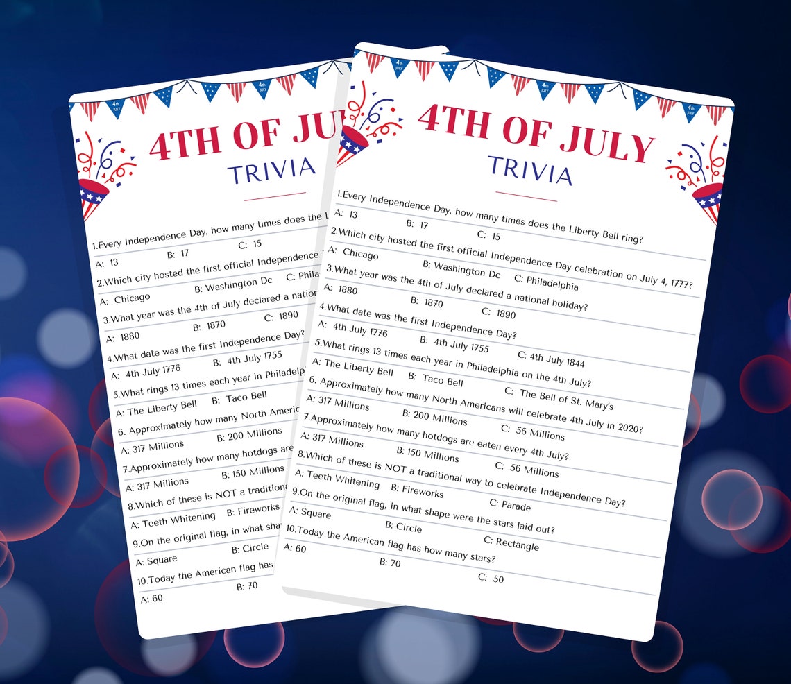 Fourth of July Trivia Game, Trivia, American Games, USA Party Game ...