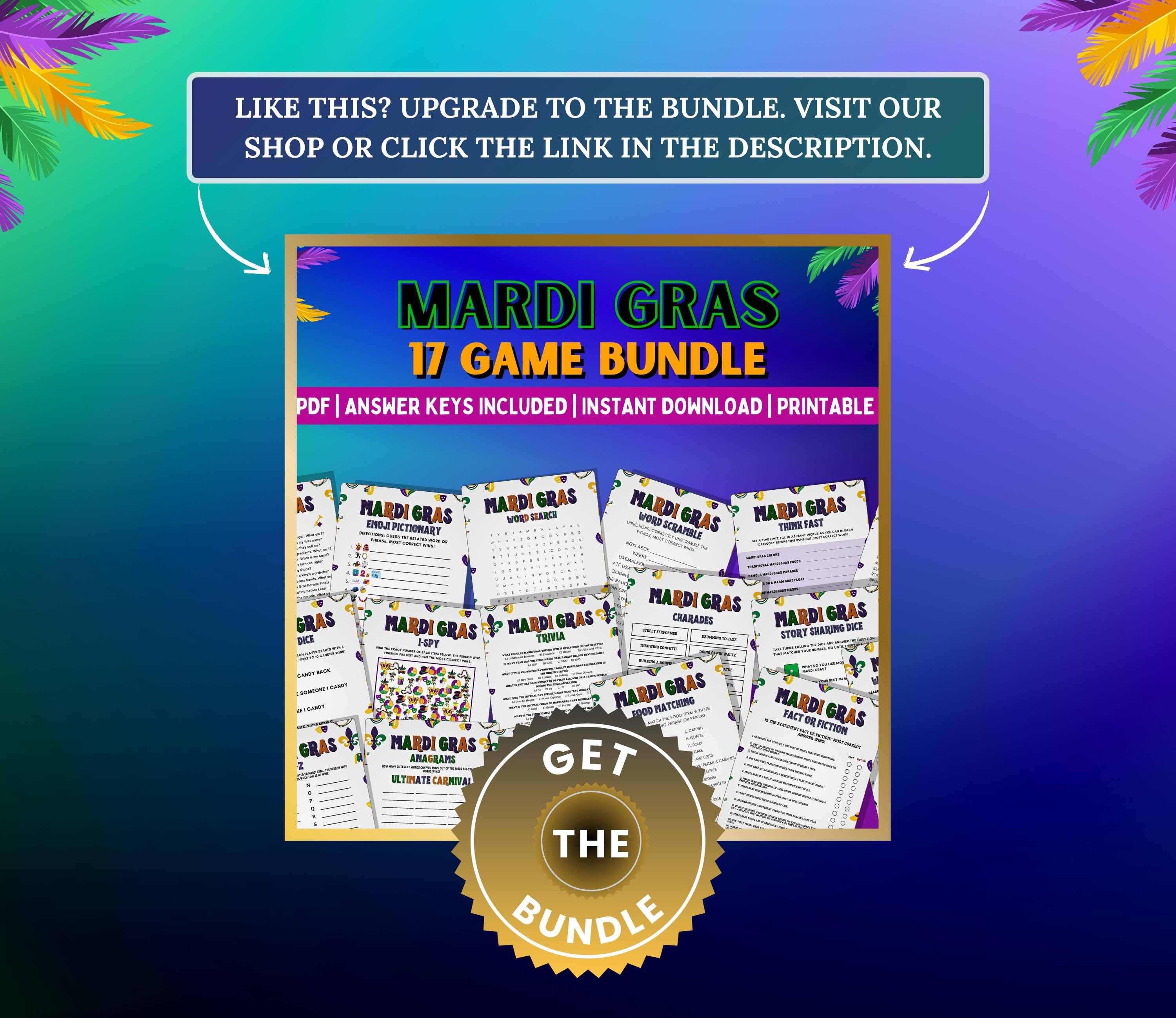 Mardi Gras Anagrams Game, Word Puzzle Game, Carnival Games, Fun Games ...