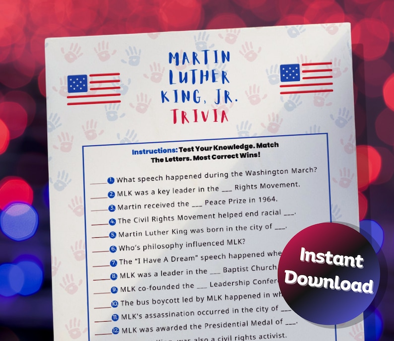 MLK Jr Printable Trivia Matching Game, Martin Luther King, MLK Day, Mlk ...