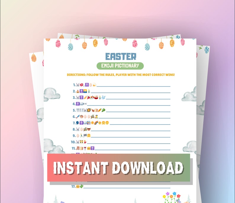 Easter Emoji Pictionary, Happy Easter, Easter Quiz, Easter Game, Fun ...