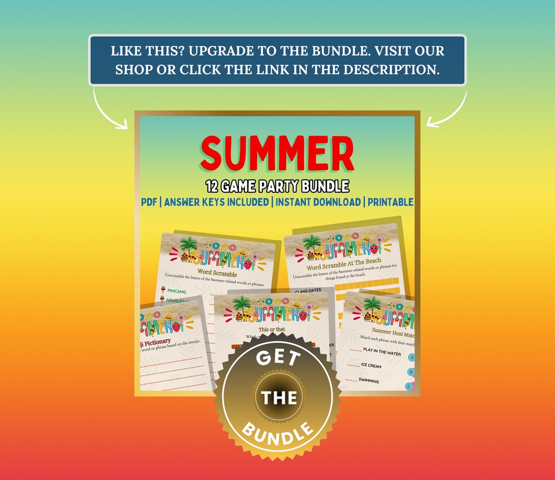 Summer Matching Game, Summer Match Up, Kids Matching Game, Summer ...